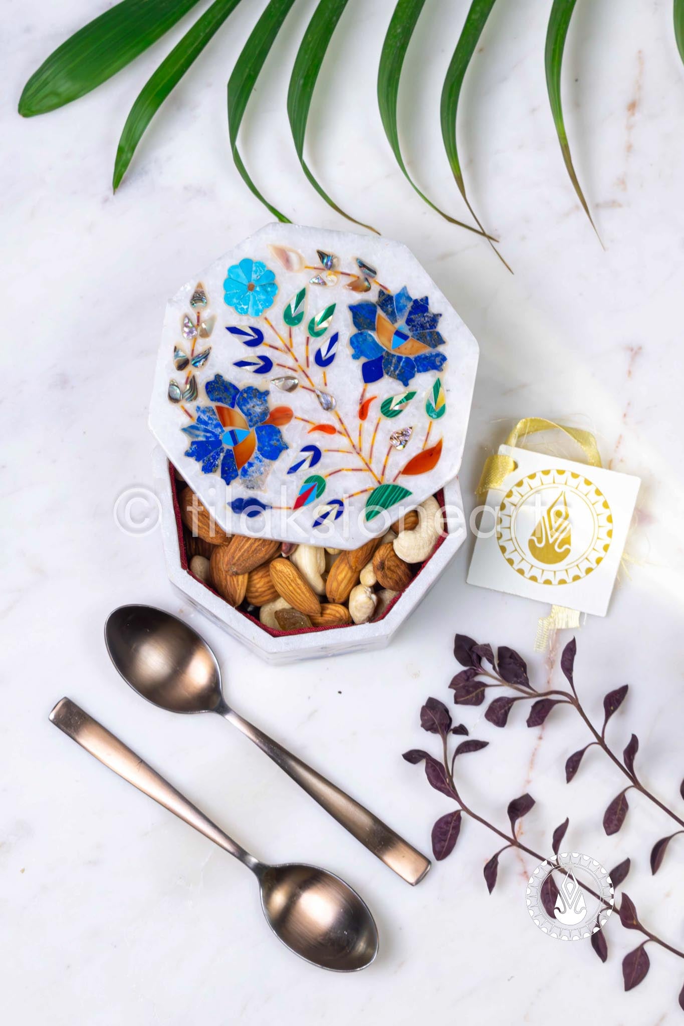 Dry Fruit Box 3" | Inlay Stones – Tilak Stone Arts India